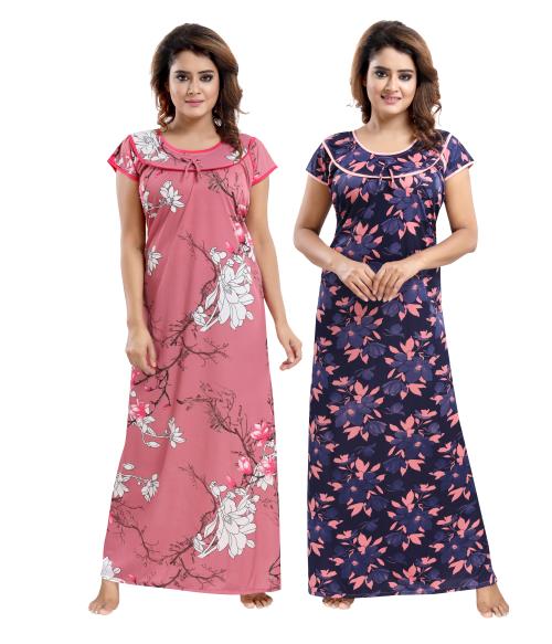 Buy Babesa Women Multicolor Printed Satin Nighty Combo- Free Size (Pack ...