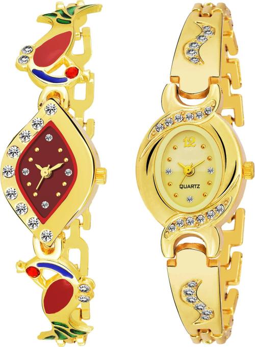 Buy Bolun Analog Gold, Red Dial Gold Strap Watch For Women (Pack Of 2 ...