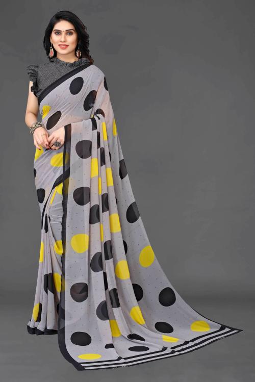 Buy sareya veela Bollywood Women Grey Polka Georgette Sarees Online at ...