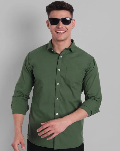 Buy Majestic Man Men Forest Green Pure Cotton Shirt Online at Best ...