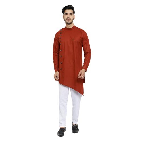 Buy Pro-Ethic Style Developer Rust Cotton Solid Cut Kurta Set For Men ...
