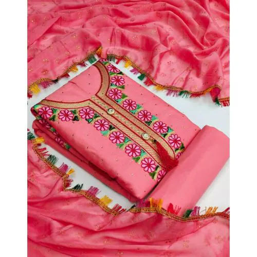 Buy GURHAL Embroidered Cotton Unstitched Dress Material Pink Online at ...