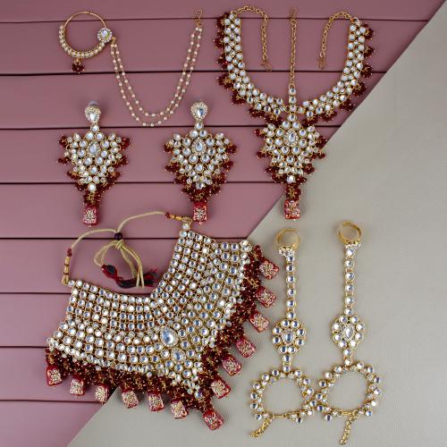 Buy LUCKY JEWELLERY Traditional 18k Gold Plated Designer Maroon Color ...