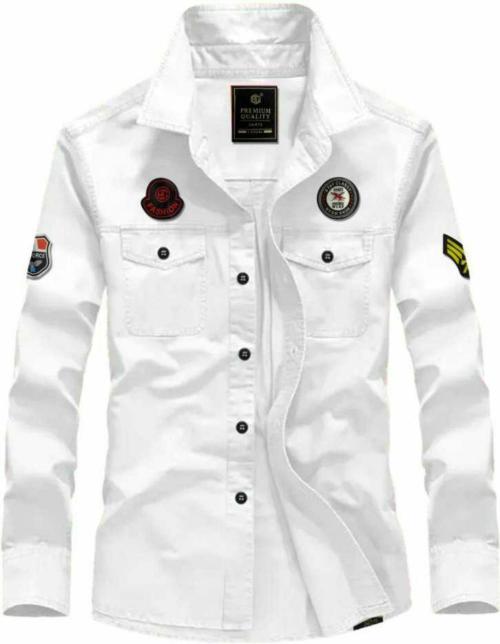 Buy BLIMERC Men White Solid Cargo Cotton Shirt With Double Pocket - XL ...
