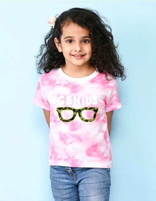 Buy Nusyl girls pink genius printed tie & dye tshirt. Online at Best ...
