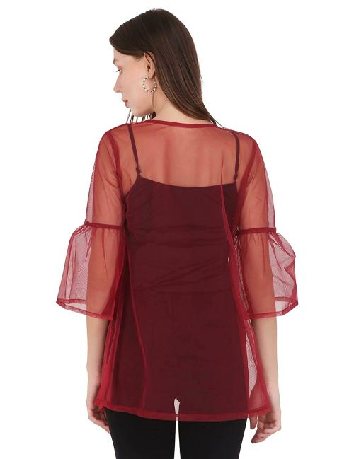Buy UNFAKENOW Women Maroon Embroidered Net Shrug (XS) Online at Best ...