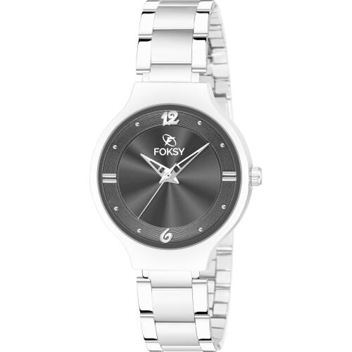 Buy Foksy Fks-1017W Black Dial And Silver Trendy Elegant Bracelet ...