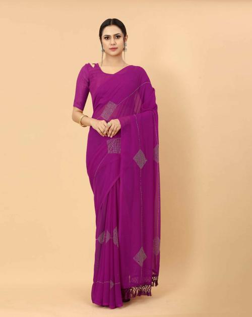 Buy VELLY Women Purple Self Design Georgette Bollywood Saree Online at ...
