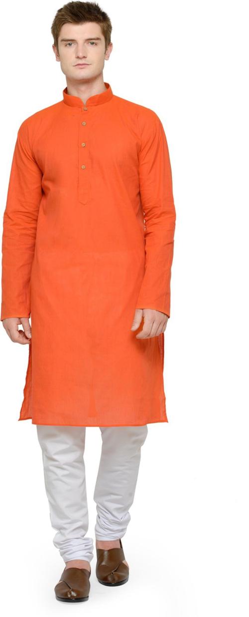 Buy ROOTS4 CREATION Men Orange Self Design Pure Cotton Kurta And Pyjama Set (XL) Online at Best ...