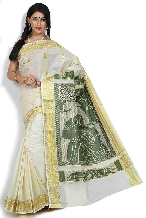 Buy Fashionkiosks Women Handloom Weaved Krishna And Radha Border Saree ...