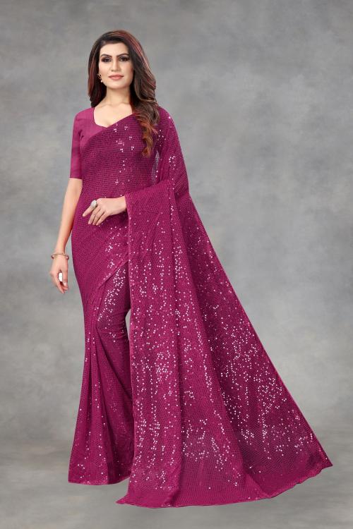 Buy JULEE Women's Georgette Squence Embroidered Saree Online at Best ...