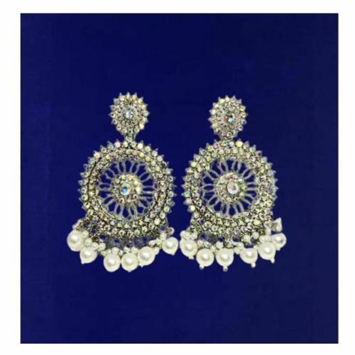 Buy TREND KREATIONS Silver and White Hanging Glamorous Earrings Elevate ...