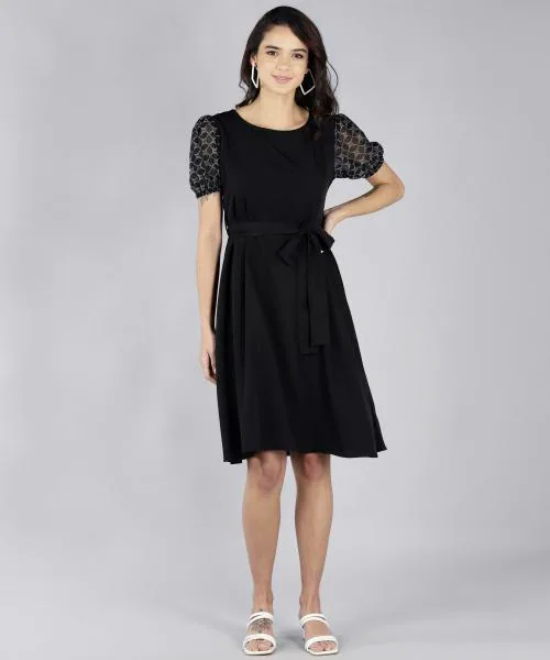 Buy Serein Women Black Solid Crepe Single Dresses Online at Best Prices ...