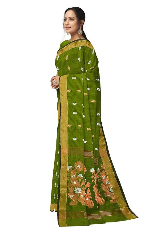 Buy Radnyi Handlooms Flower Zari Cotton Silk Handloom Saree for Women (Green) Online at Best ...