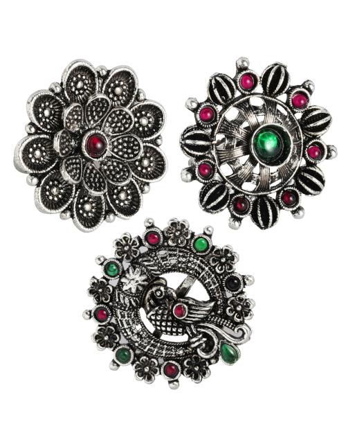 Buy Kord Store Peacock and Floral Design Silver Oxodised Finger Ring ...