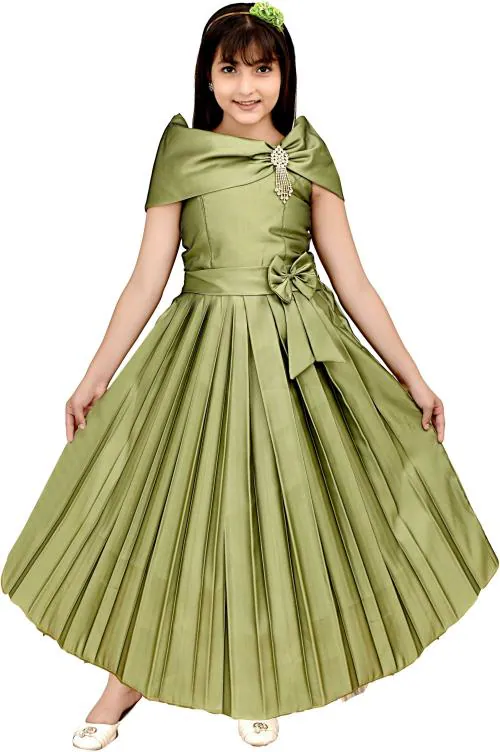 Buy TASDIK GARMENTS Girls Green Silk Blend Gown Dress (9-10Y) Online at Best Prices in India ...