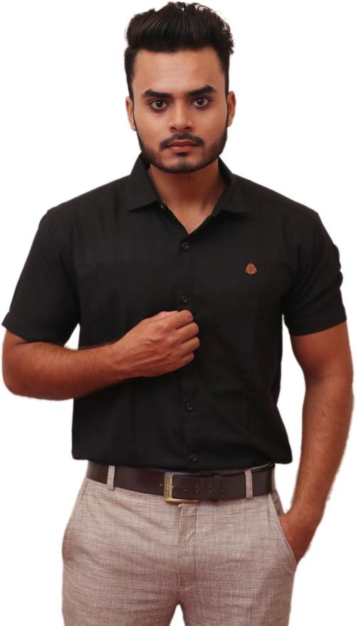 Buy PP SHIRTS Men Black Solid Cotton Blend Spread Collar Formal Shirt ...