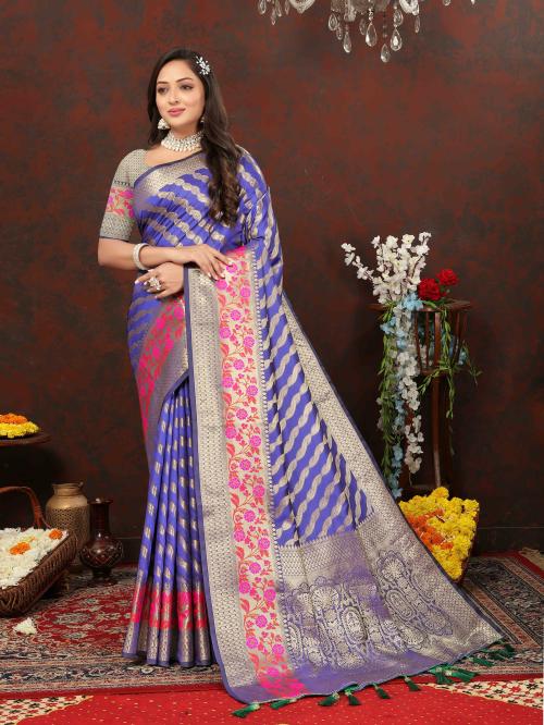 Buy PHEASANT Women's Soft silk saree with Gold zari weaving Lehriya ...