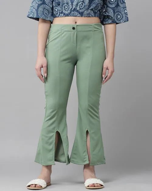 Buy Aarika Womens Green Color Solid Bell Bottom Pant Online at Best ...