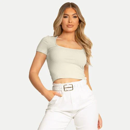 Buy Rad Prix Women Cream Ribbed Knit Basic Crop Top Online at Best ...