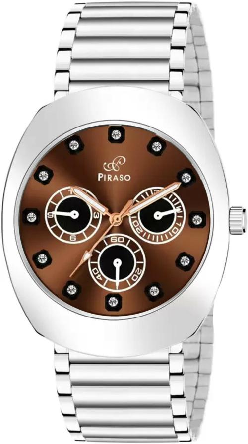 Buy PIRASO PREMIUM BROWN DIAL & SILVER CHAIN ANALOG WATCH FOR MEN ...