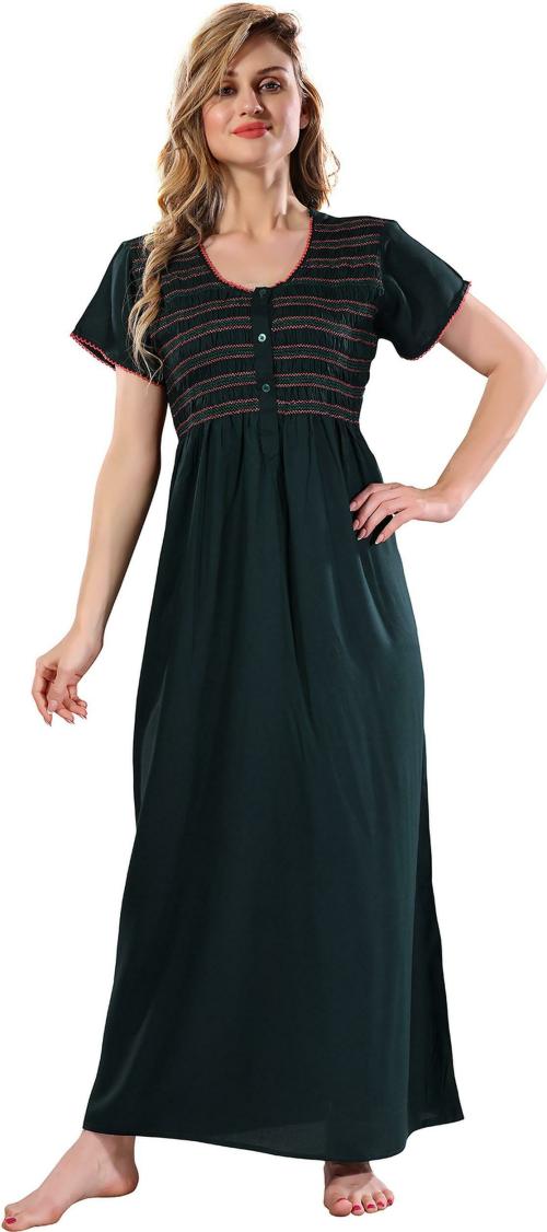 Buy Be You Women Teal Green Self Design Viscose Rayon Nighty Online at ...