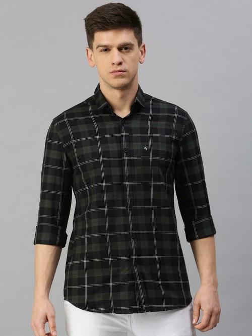 Buy Classic Polo Men Black, White, Grey Checkered Pure Cotton Shirt ...