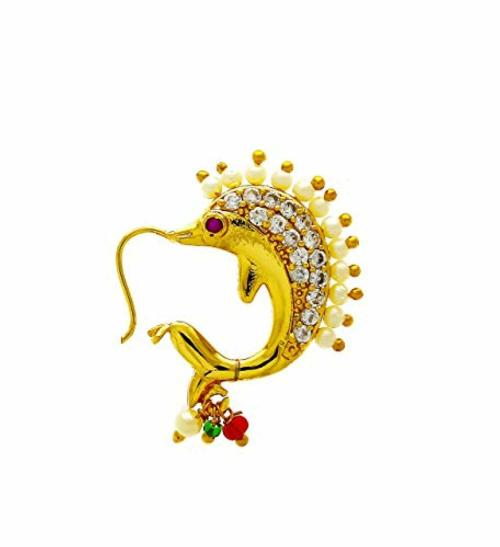 Buy Anuradha Art Jewellery Women Gold-Plated Metal Maharashtrian Nath Online at Best Prices in ...