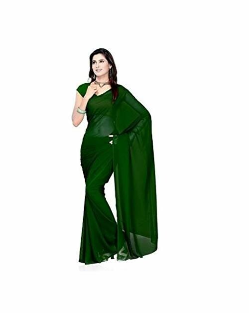 Buy SILAK Women Green Solid Georgette Saree with Unstitched Blouse ...