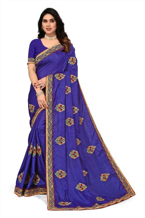 Buy Febo Fashion Women Navy Embroidered Art Silk Single Saree Online at ...