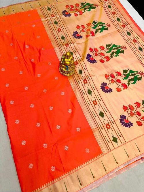 Buy MANGROLIYA IMPEX Women Orange Self Design, Woven Pure Silk, Art Silk Paithani Saree Online ...