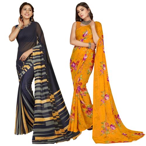Buy Anand Women Multicolor7 Self Design Pattern Georgette Pack of 2 ...