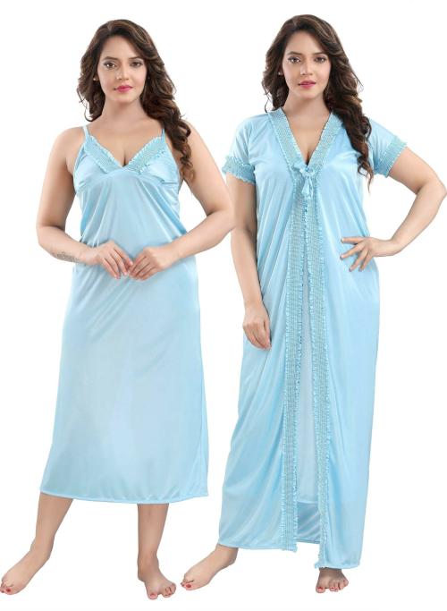 Buy Ultraviolet Women Light Blue Solid Satin Nighty Online at Best ...