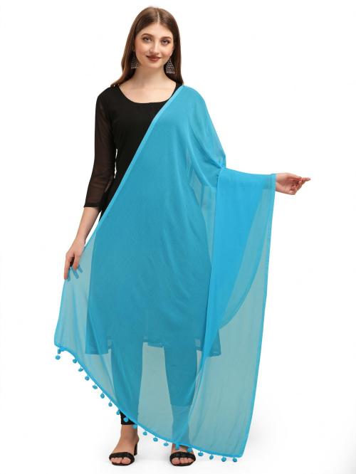 Buy IrisTheStudio Women Light Blue Chiffon, Cotton Silk Solid Dupatta ...