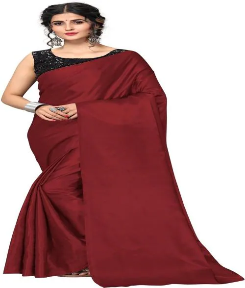 Buy Aruna Sarees Solid/Plain Bollywood Satin Saree (Maroon) Online at ...