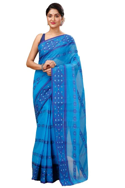 Buy Happy creation Pure Bengali Cotton Tant Saree without blouse piece asmani Online at Best ...