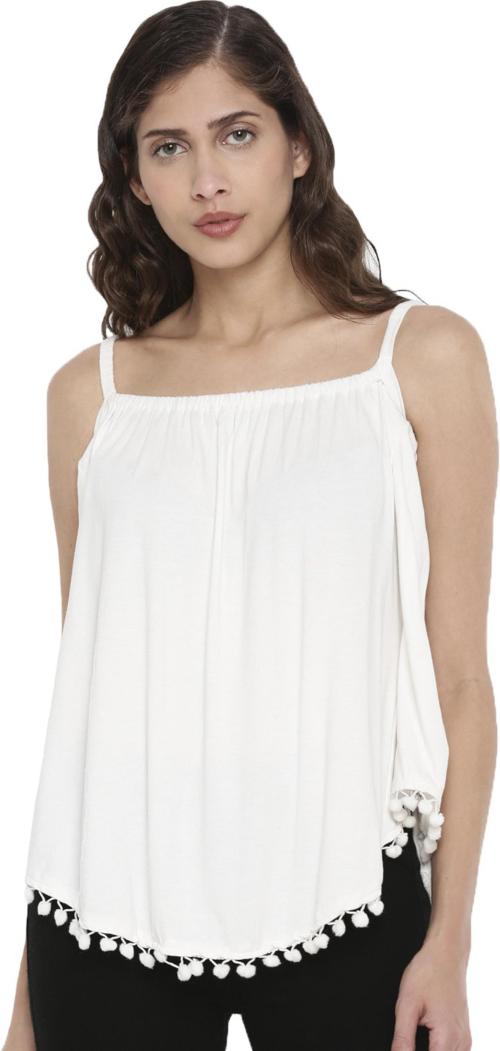 Buy De Moza Women White Solid Viscose Rayon Casual Shoulder Strap Top ...