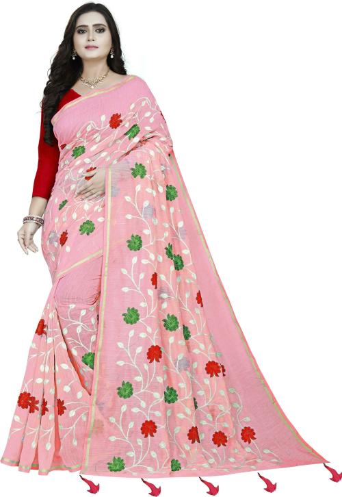Buy sareya veela Maheshwari Women Red and Pink Embroidered Cotton Silk Sarees Online at Best ...