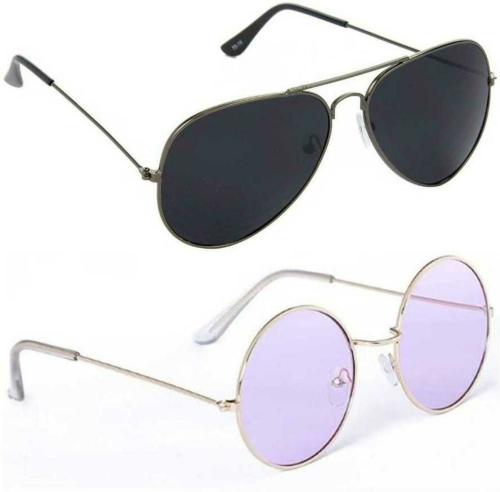 Buy RMKK Round, Aviator Sunglasses (For Men & Women, Black, Violet ...
