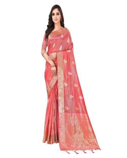 Buy Rekha Maniyar Linen Gajari Color Woven design Saree for Women ...
