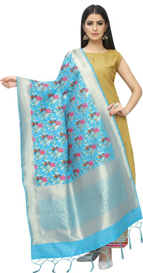 Buy HYPHORIA Women Light Blue Silk Blend Woven Design Dupatta Online at ...