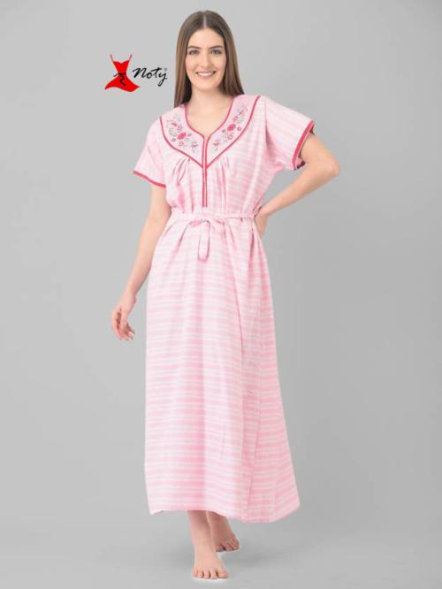 Buy Noty Women's- Nighty/Maxi/Gown- Cotton Fabric- Self Striped-Pocket ...