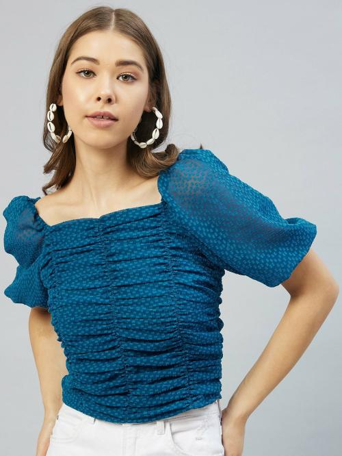 Buy Rare Women Teal Self Design Top Online at Best Prices in India ...