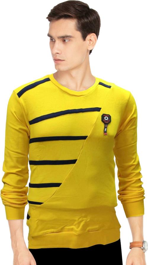 Buy RDS GARMENT HUB Men Yellow Cotton Blend Striped Tshirt (M) Online ...