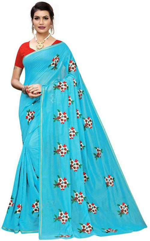 Buy Harpita Women Light Blue Embroidered Chanderi Chanderi Saree Online ...