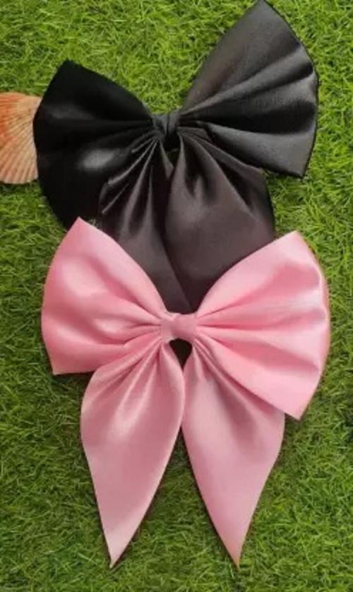 Buy KAIMA New Fashionable Design Shiny Satin Hair Black, Pink Ribbon ...
