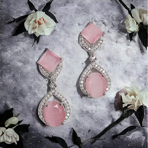 Buy TREND CREATION Rhodium Plated American Diamond Drop Earring For ...