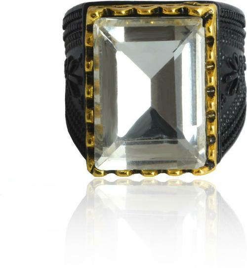Buy Waama Jewels White, Black Gold Stylish AD Studded Rings For Men, Boys (Size 25) Online at ...