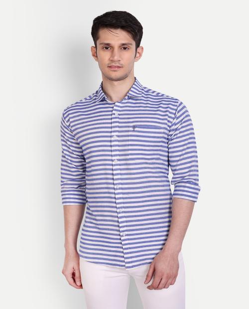 Buy FILOSE Mens Wear Pure Cotton Striped Printed Light Blue Color Shirt ...