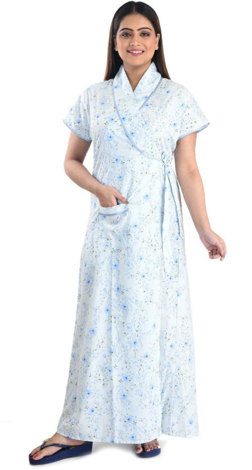 Buy BELLAMY Women White Printed Pure Cotton Single Nighty Online at ...